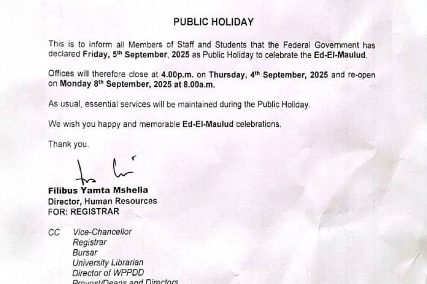 Public Holiday Notice – Ed-El-Maulud (Friday, 5th September 2025 ...